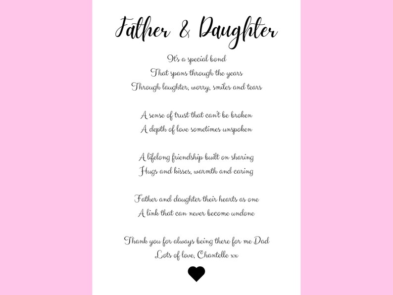 Father & Daughter Poem Print, Gift for Dad, Gift for Daughter, Dad and ...