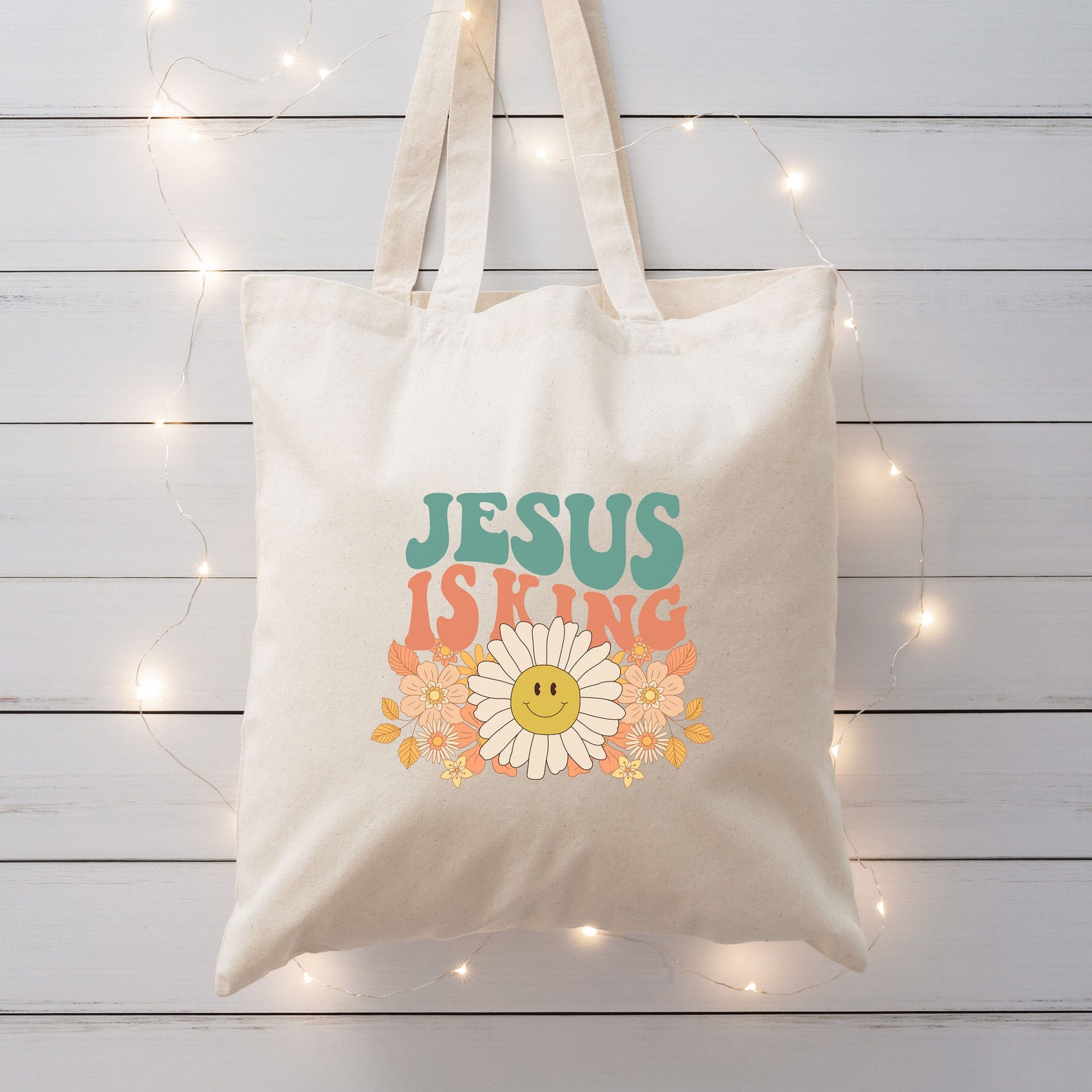 Christian Tote Bag, Bible Tote Bag, Jesus Tote Bag, Jesus is King, Daisy, Bible Bag, Catholic ...