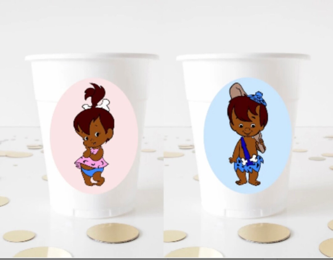 African American Pebbles and Bamm Bamm Gender Reveal Cup Stickers - Etsy