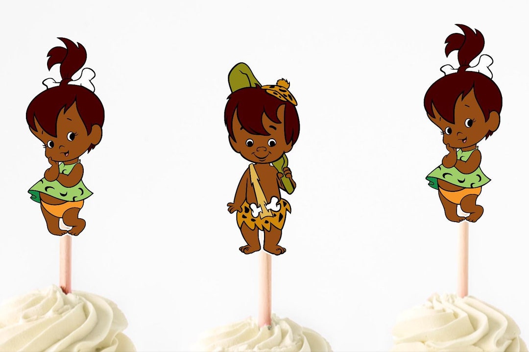 African American Pebbles and Bamm Bamm Cupcake Toppers, Flintstones ...