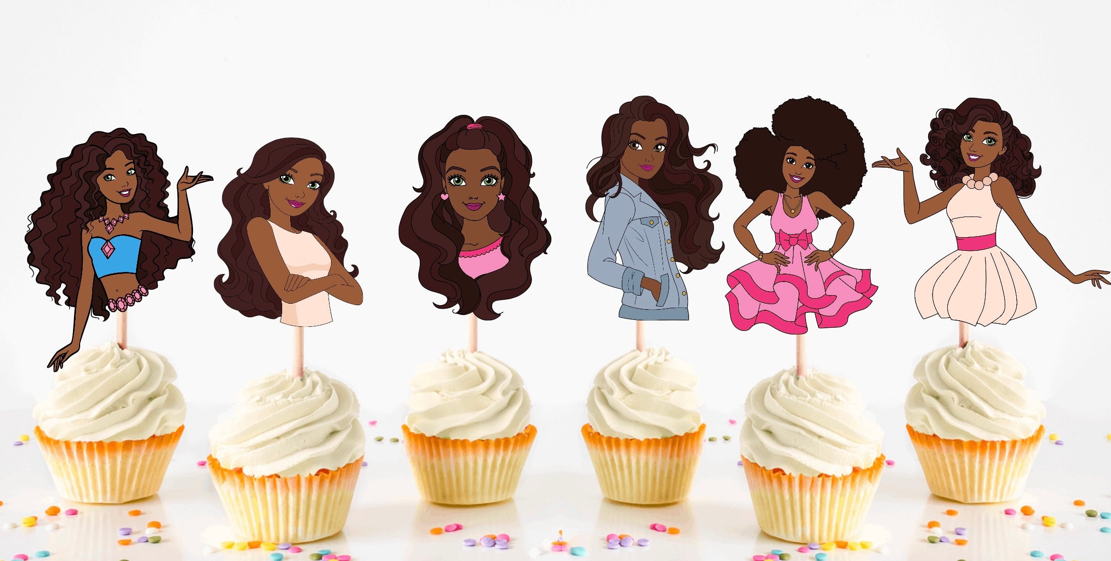 African American Doll Cupcake Toppers, Black Fashion Doll - Etsy