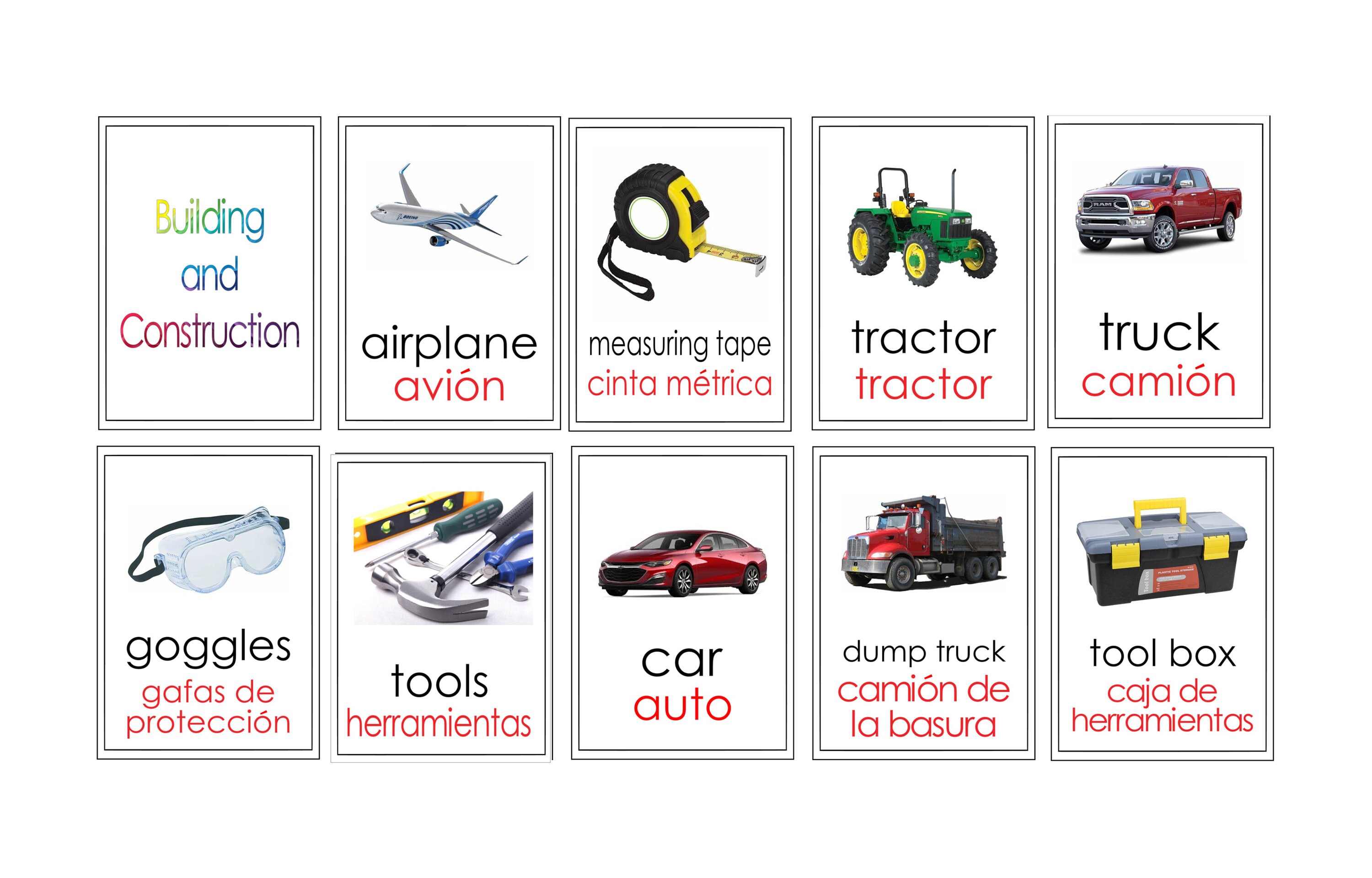Building and Construction Flash Cards/downloadable/real Life Items ...