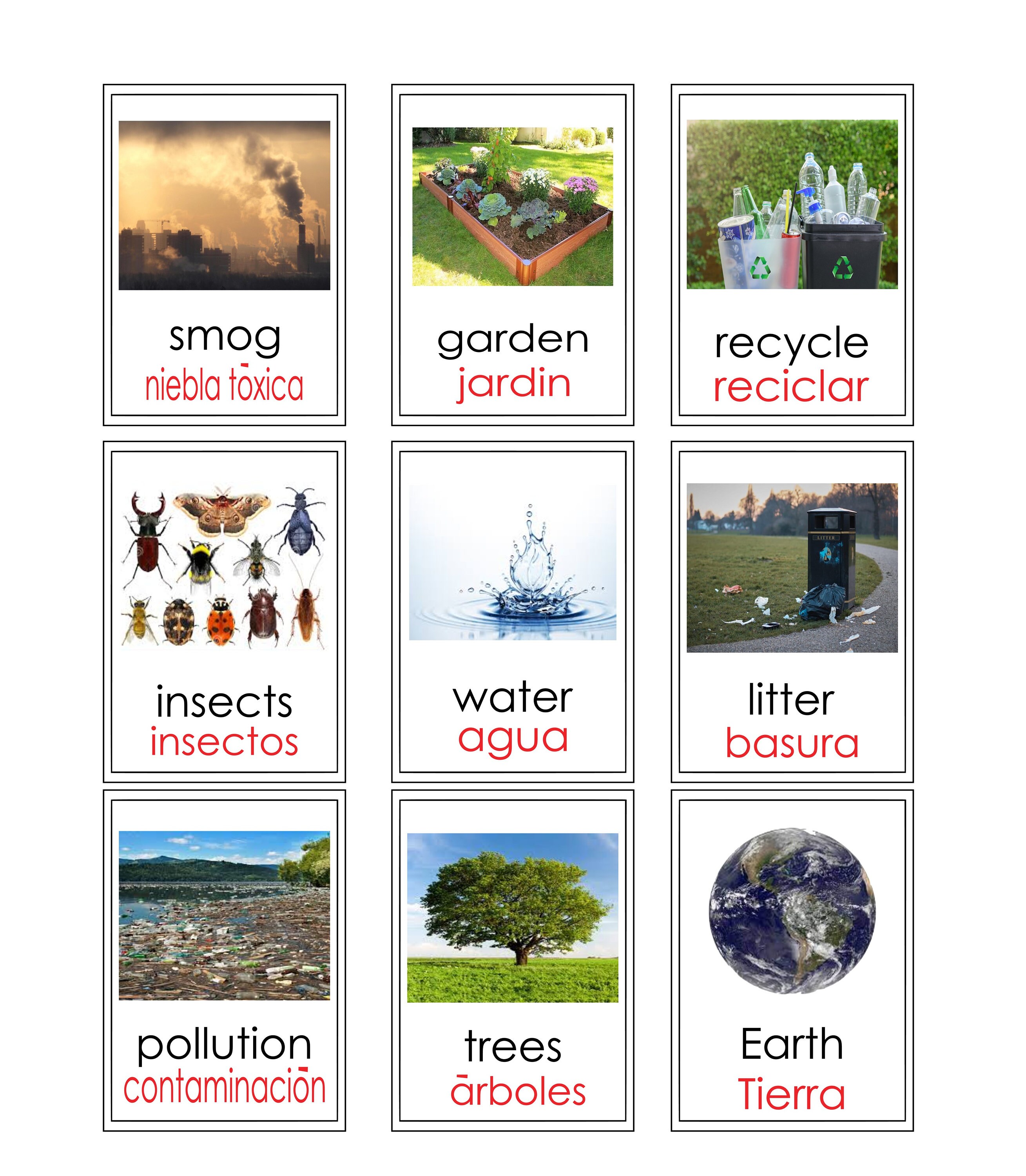 Earth Day Flash Cards/english and Spanish/teacher Resources - Etsy