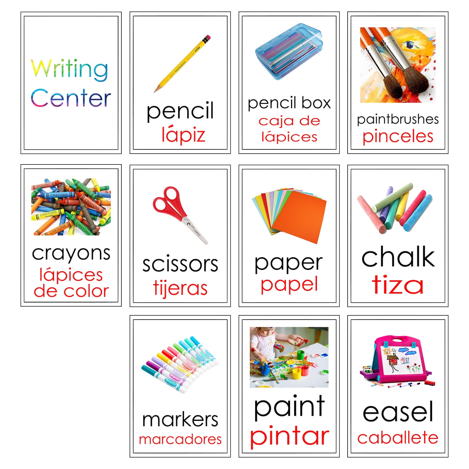 Writing Center Flash Cards/downloadable/teacher Resource - Etsy