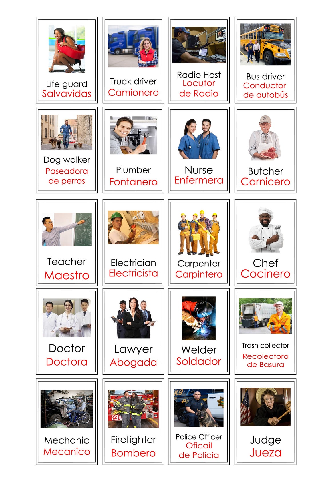 Occupations Flash Cards/downloadable/teacher Resources - Etsy