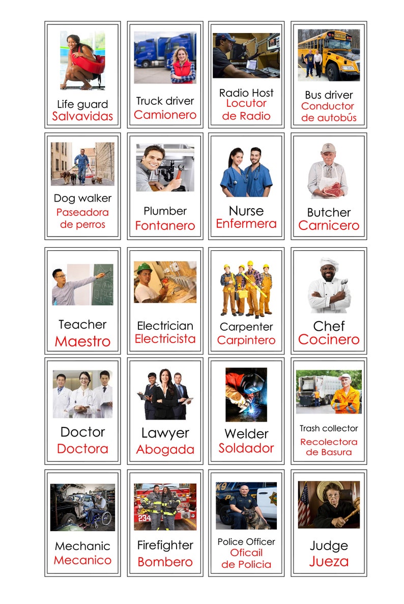 Occupations Flash Cards/downloadable/teacher Resources - Etsy