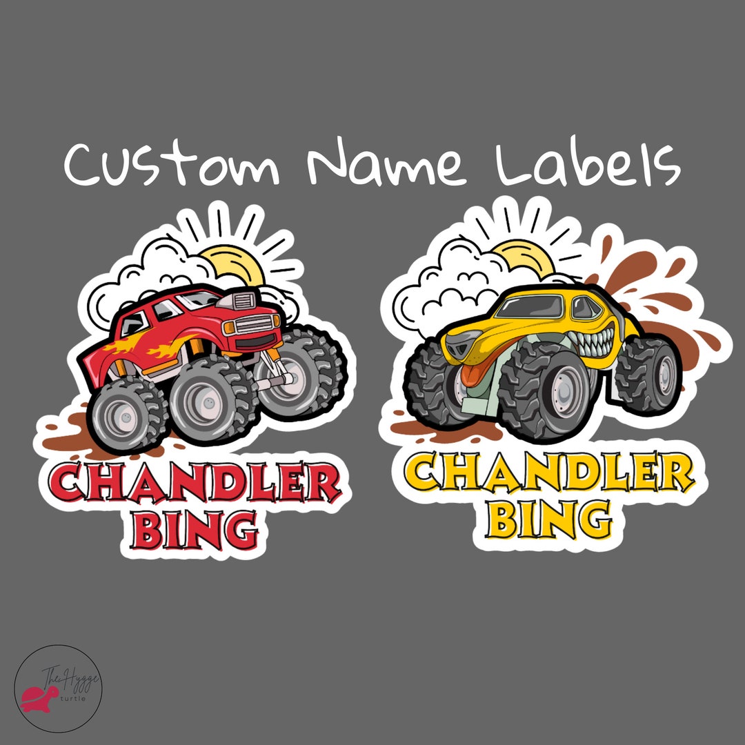Monster Truck Stickers Waterproof Peel & Stick vinyl Name Labels High ...