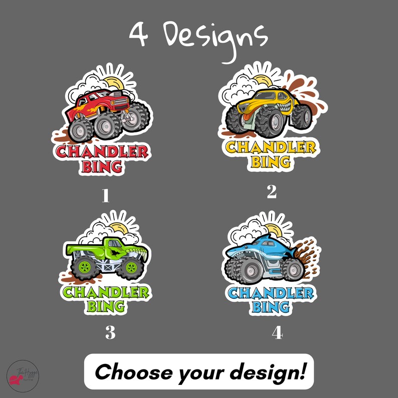Monster Truck Stickers Waterproof Peel & Stick vinyl Name Labels High ...