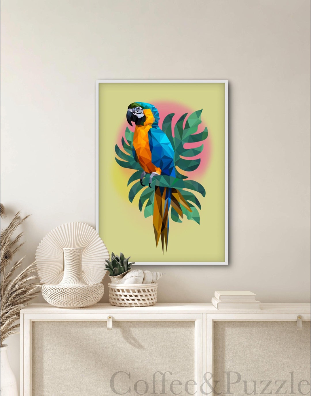 Vivid Geometric Macaw Parrot Wall Art Bold, Colorful Tropical Decor for ...