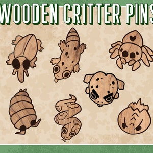 Laser Cut Wooden Critter Pin Weevil, Spider, Isopod, Gecko, Snake, and ...