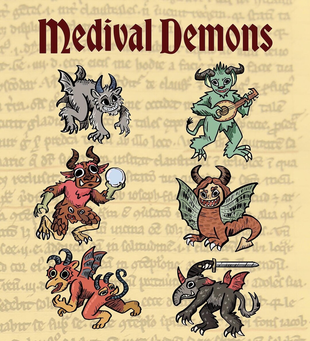 Medival Manuscript Demons Wooden Printed Pins - Etsy
