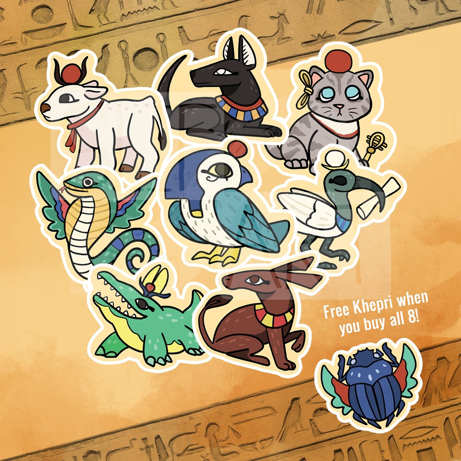 Ancient Egyptian Animal God Netjeru Vinyl Stickers Horus Thoth Baast ...