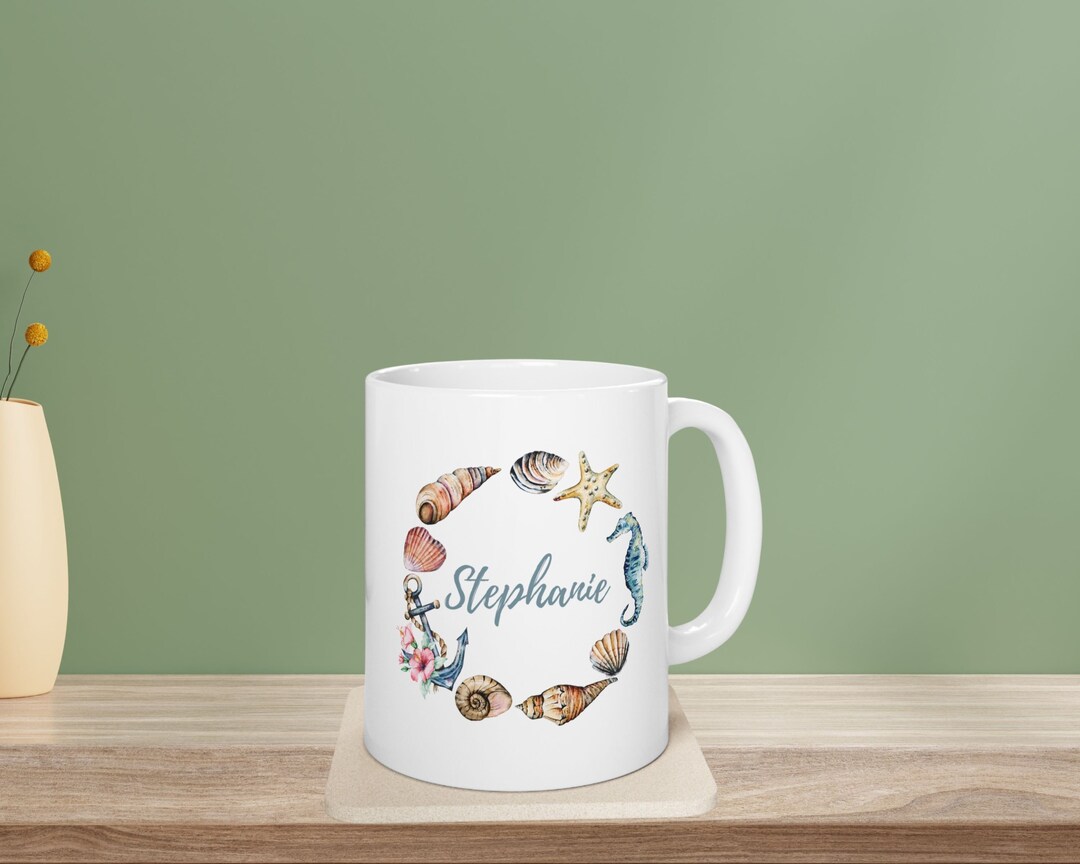 Personalized Sea Shell Coffee Mug, Beach Lover Mug, Ocean Life Mug ...