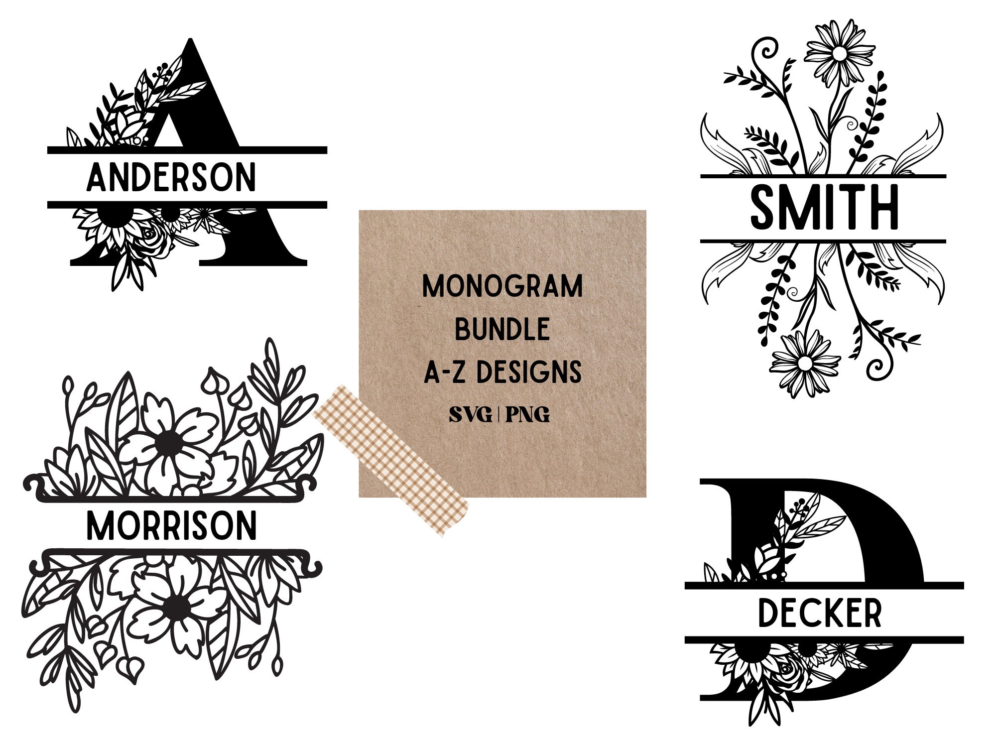 Split Monogram SVG/PNG, Split Monogram Frame Alphabet, Family Monogram ...