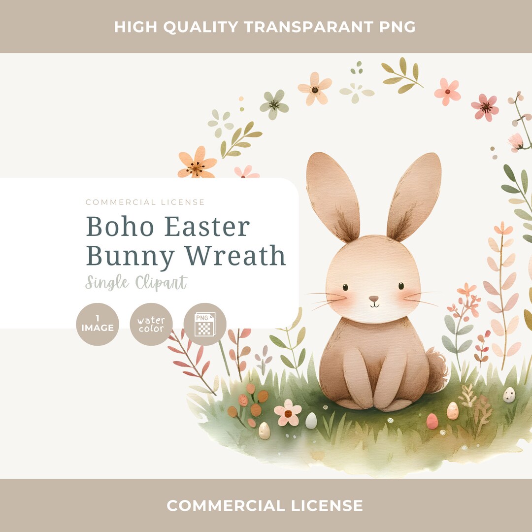 Rustic Boho Easter Bunny Wreath Clipart Illustrations for Your Creative ...