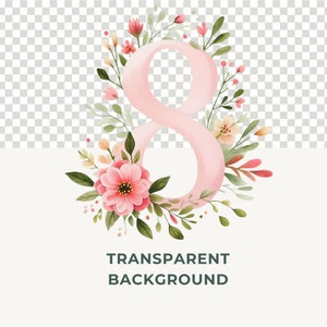 Watercolor Floral Numbers Collection Clipart Pink Flowers Planner ...