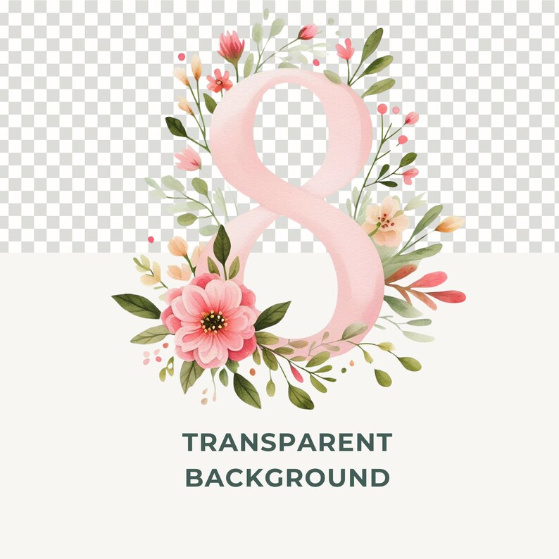 Watercolor Floral Numbers Collection Clipart Pink Flowers Planner ...