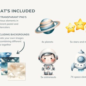Astronaut Watercolor Clipart Space Plants Cute Astronaut Moon Stars ...