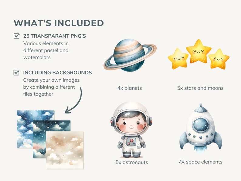 Astronaut Watercolor Clipart Space Plants Cute Astronaut Moon Stars ...