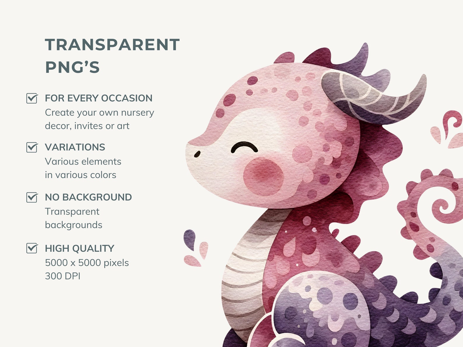 Girl Dragon Watercolor Clipart Cute Girly Dragons Girls Birthday Party ...