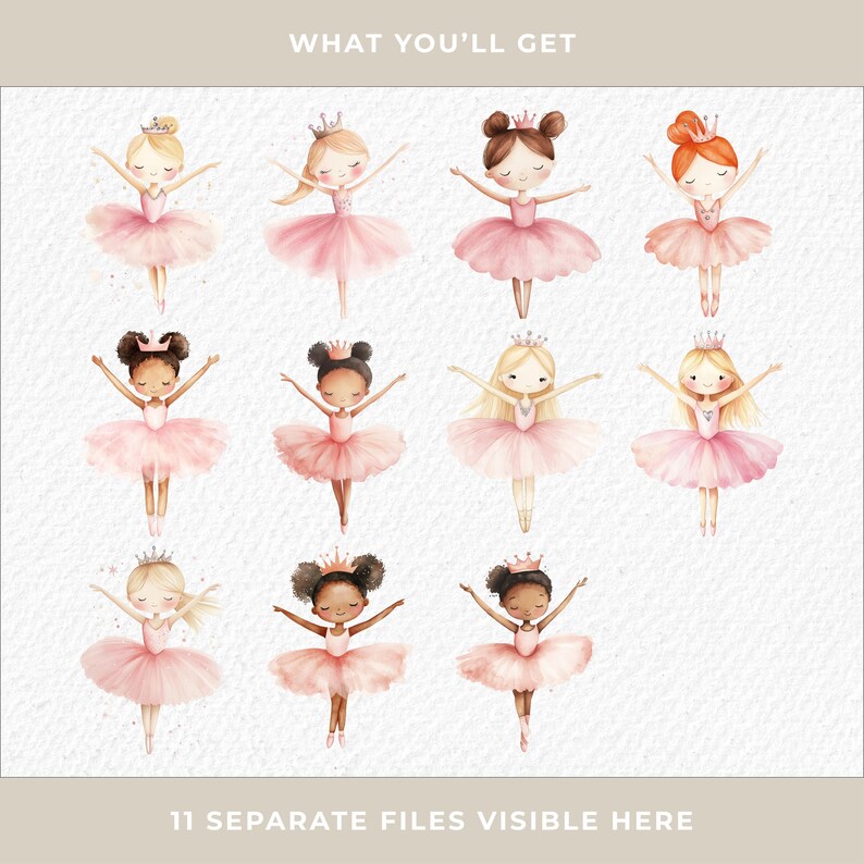 Cute Pink Ballerina Girl Clipart 11 PNG Watercolor Princess Ballet Tutu ...