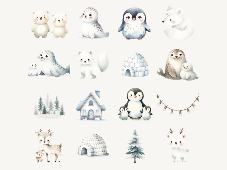 Watercolor Arctic Clipart, Winter Wonderland, Artic Animals Clipart ...