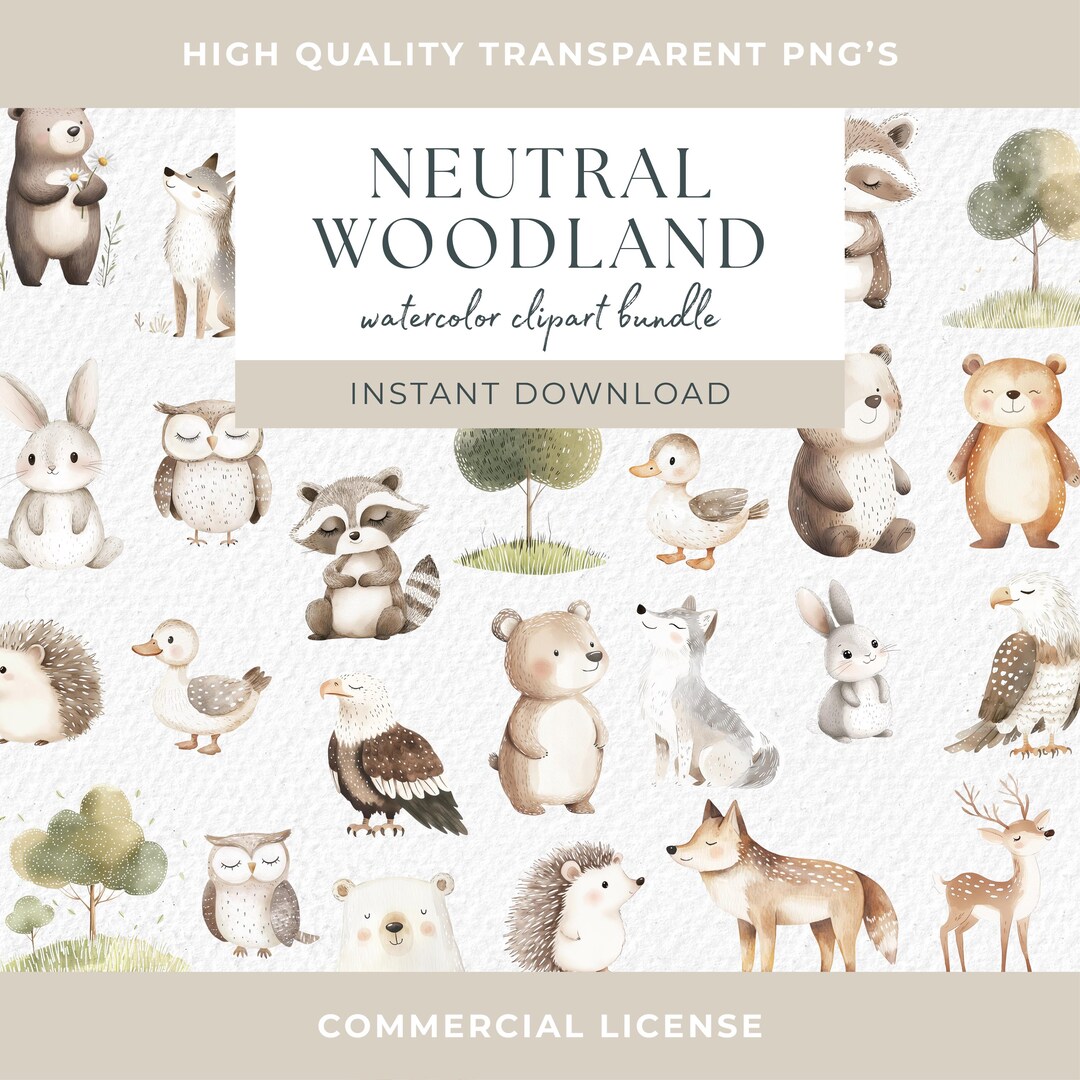 Woodland Animals Clipart Watercolor, Clipart for Commercial Use ...