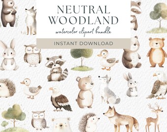 40 PNG Woodland Animals Clipart Watercolor, Clipart for Commercial Use ...