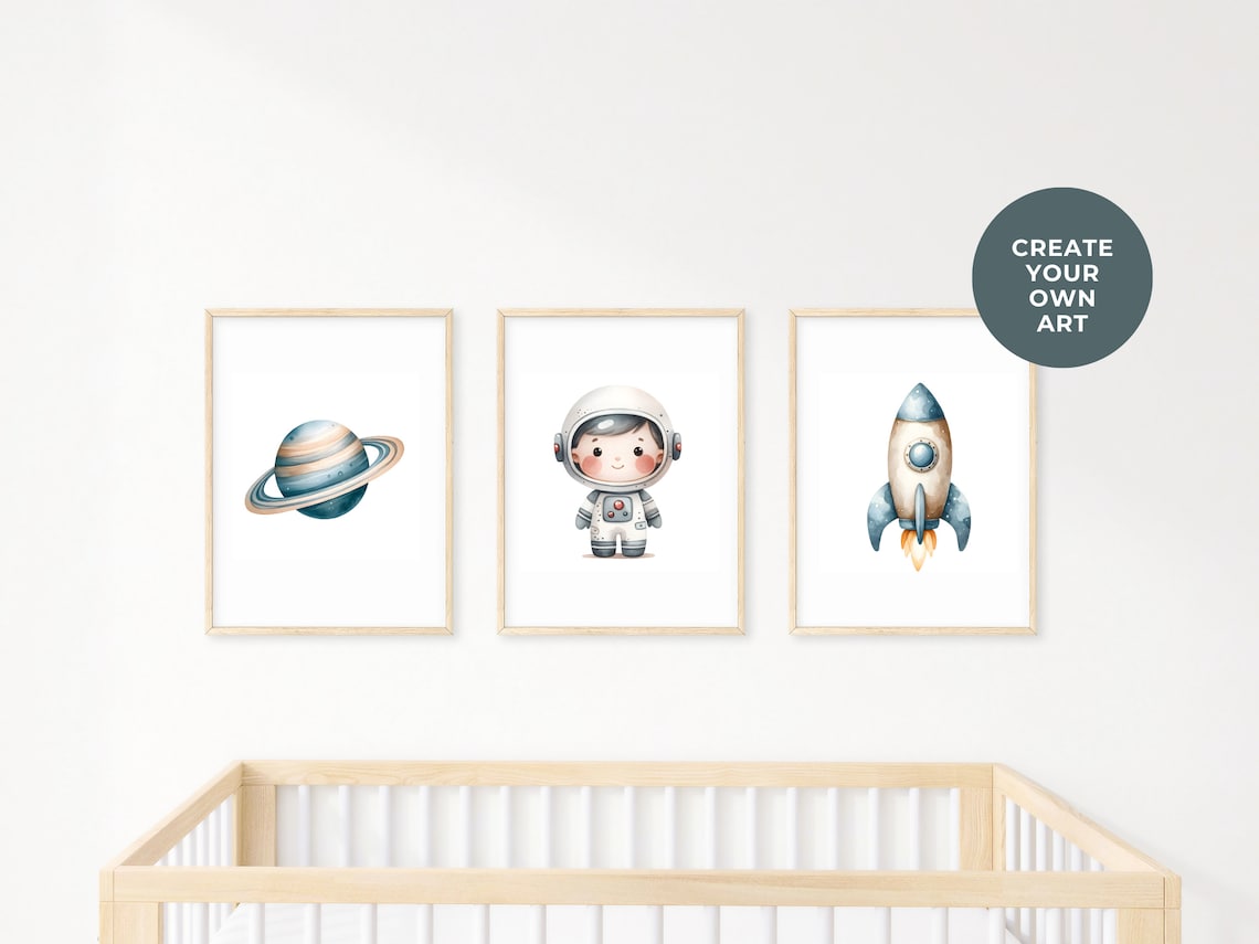 Astronaut Watercolor Clipart Space Plants Cute Astronaut Moon Stars ...