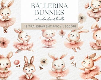Watercolor Ballerina Bunny Clipart, PNG Floral Bunny Clipart, Ballet ...
