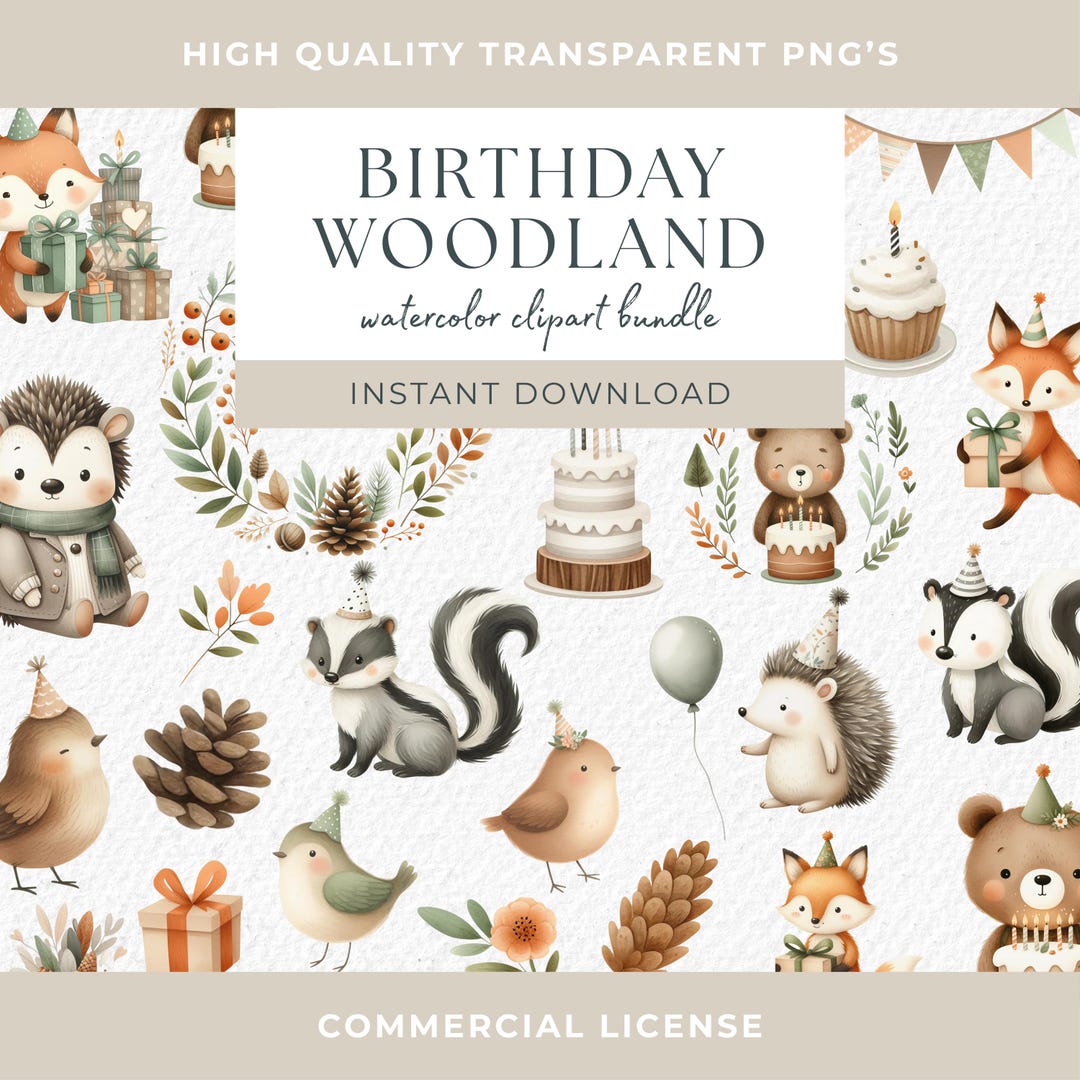 Boho Woodland Animals Watercolor Clipart Bundle Birthday Card Making ...