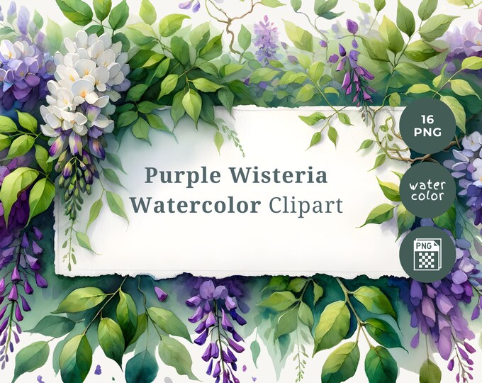 Watercolor Wisteria Clipart, Purple Pink & Blue Wisteria Flowers ...