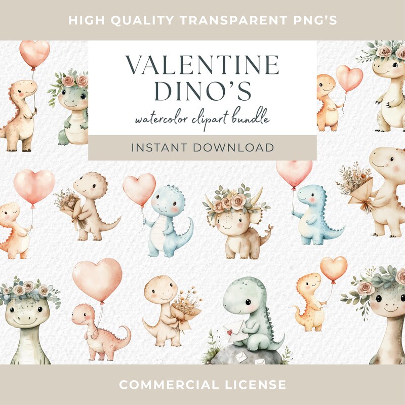 Dinosaur Valentine Clipart - Etsy