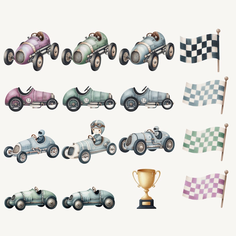 Race Car Clipart Vintage Racecar Watercolor Racecar Vintage Cute Cars ...