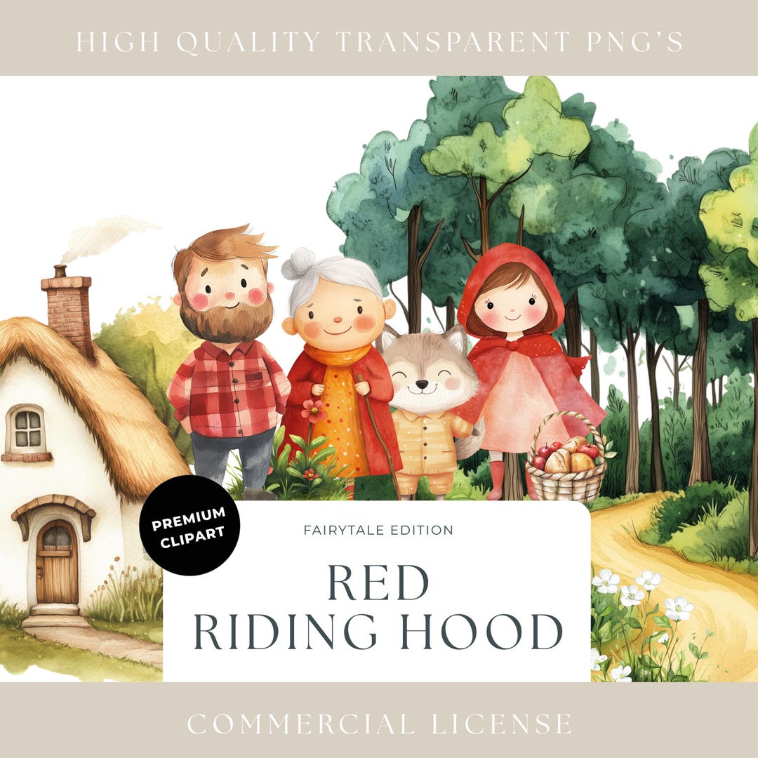 Little Red Riding Hood Watercolor Clipart Woodland Fairytale Red Hood ...