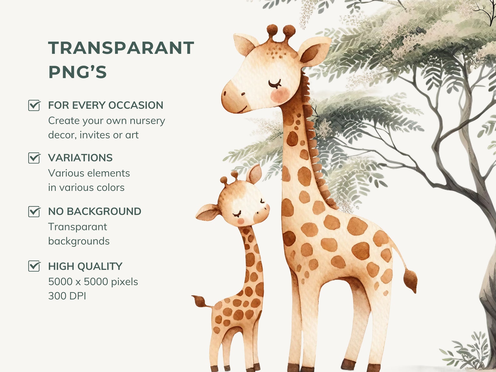 Cute Jungle Animals Clipart, Safari Baby Animal PNG, Watercolor Animal ...