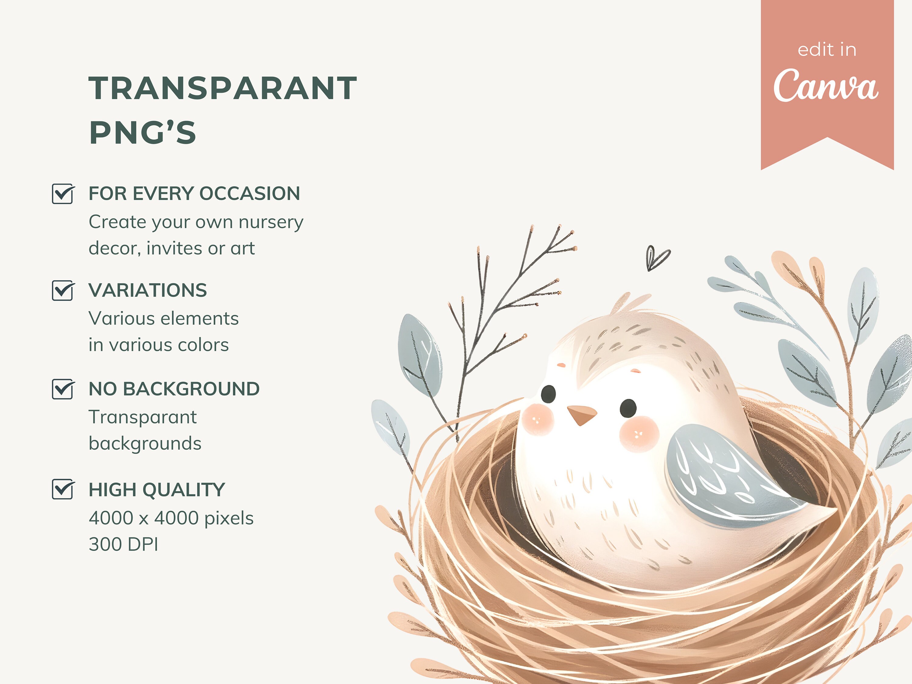 Boho Nursery Watercolor Birds Clipart: Whimsical Animal Illustrations ...