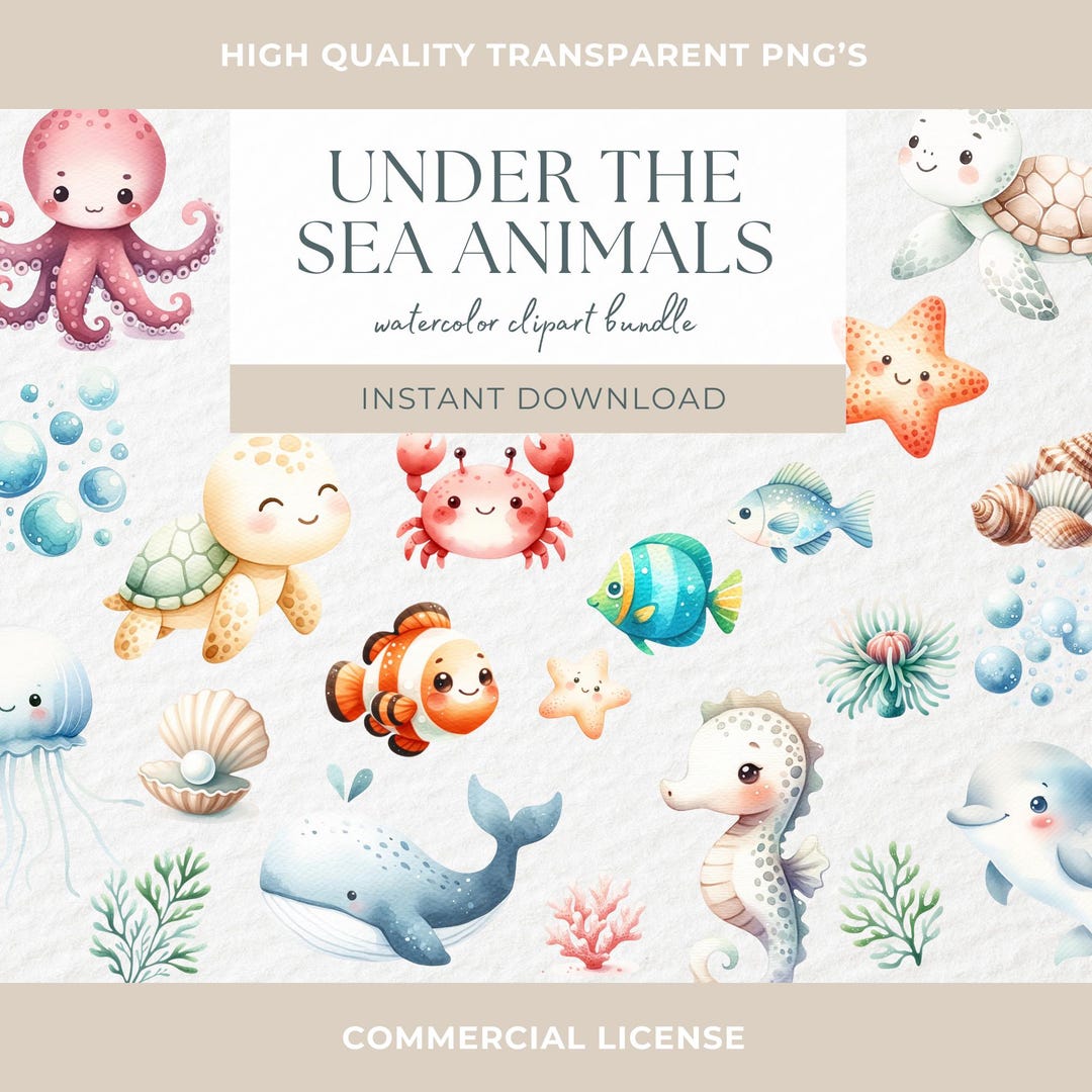 Cute Under the Sea Clipart Undersea Pastel Watercolor Clipart ...