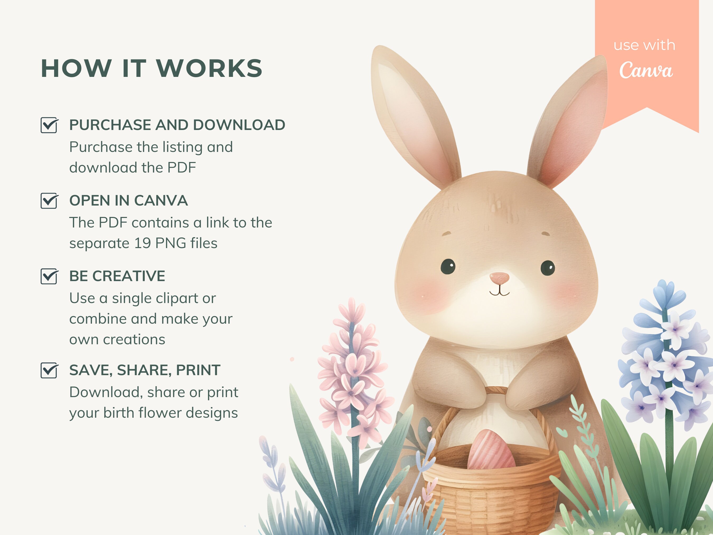 Cute Boho Easter Watercolor Clipart Set of 19 Illustrations Whimsical ...