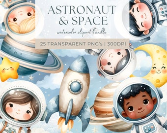 Cute Astronaut Watercolor Clipart Space Plants Clip Art Cute Astronaut ...