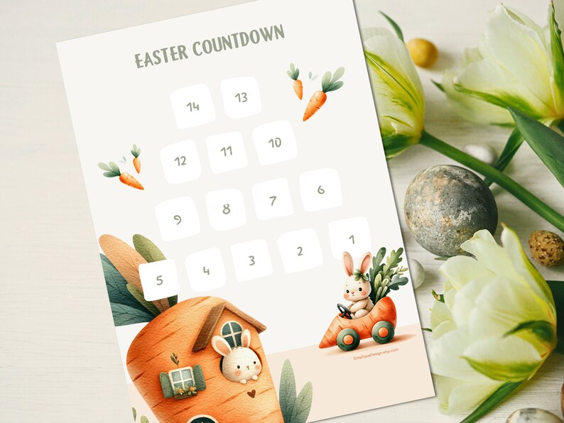 Spring Planner Printable PDF, Cute Easter Countdown With Bunny Carrot ...