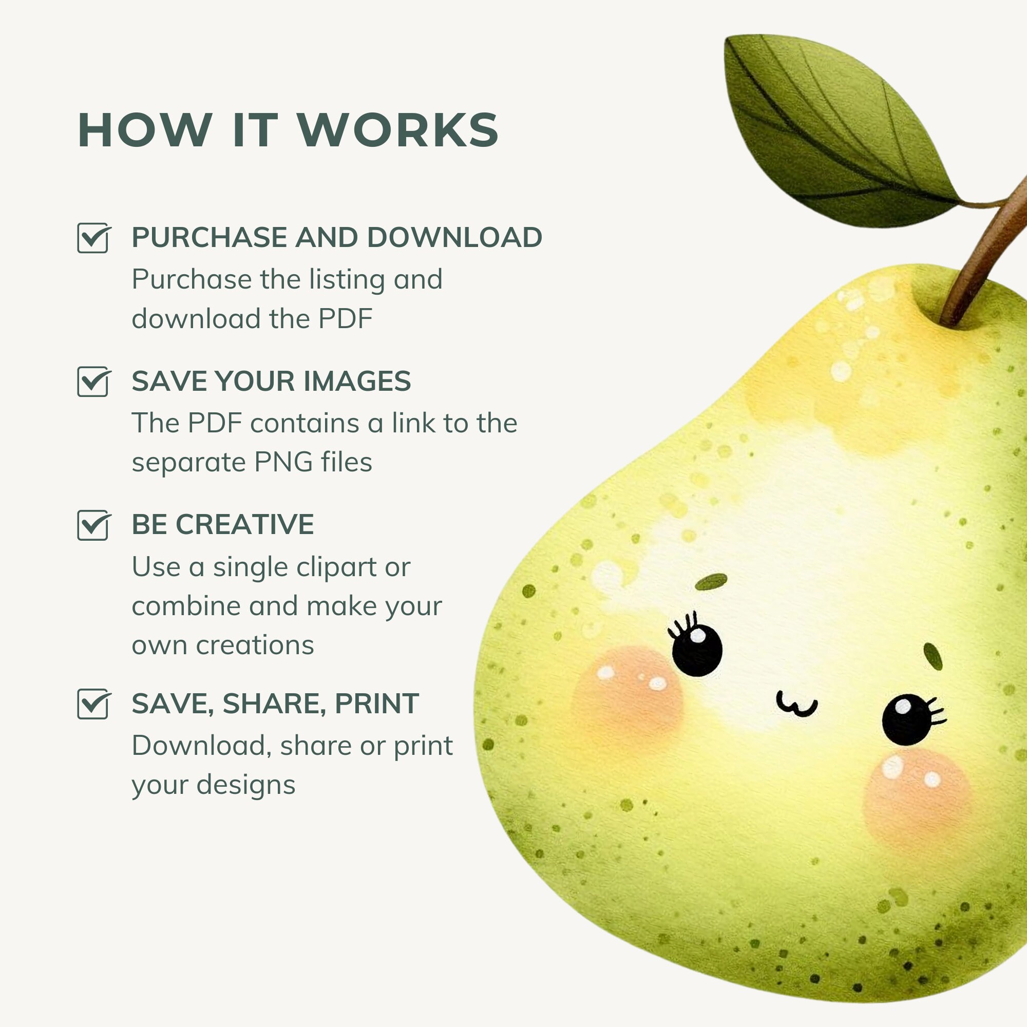 Kawaii Fruits Cute Fruits Icons Instant Download Happy Fruit Stickers ...