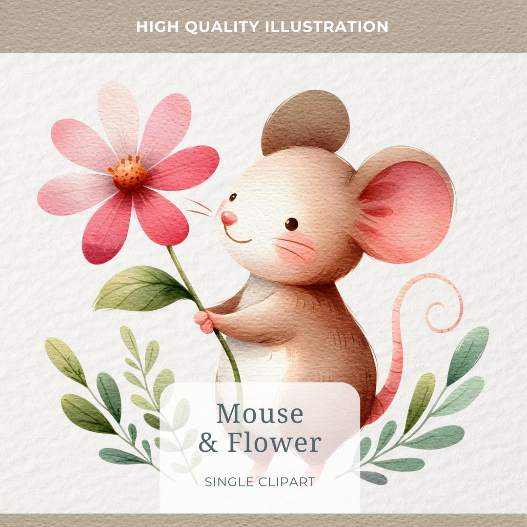 Cute Mouse and Flower Clipart, High Quality Png's, Digital Download ...