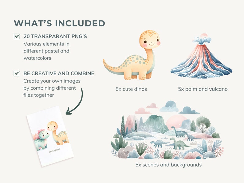 Cute Dinosaurs Clip Art Watercolor Clipart Dino Girls Nursery Dino ...