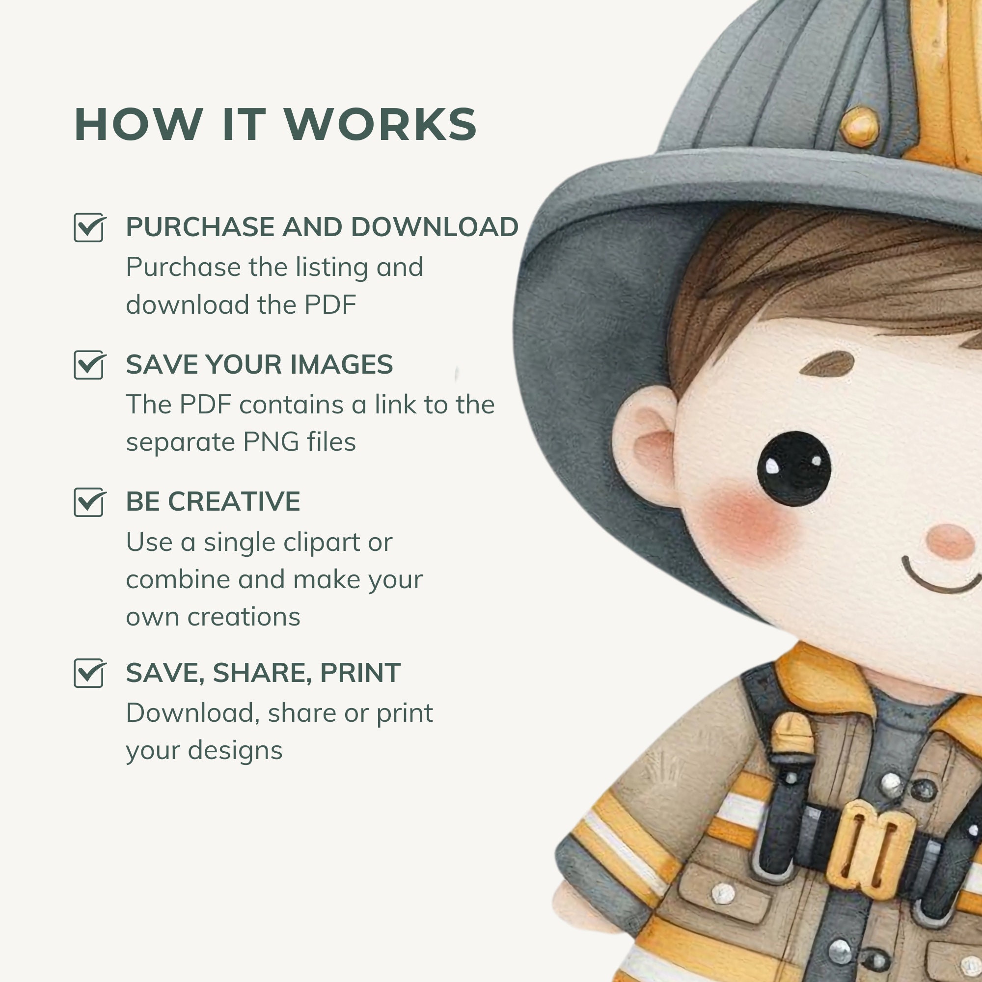Boy Firefighter Clipart Bundle Watercolor Fire Department PNG Firemen ...