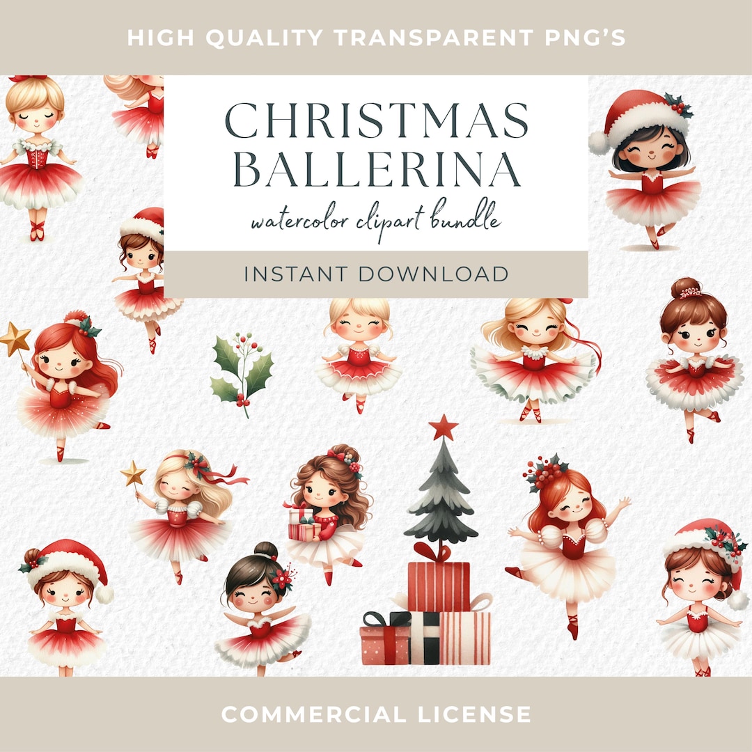 Christmas Nutcracker Ballerina Clipart Watercolor Graphic PNG Clipart ...