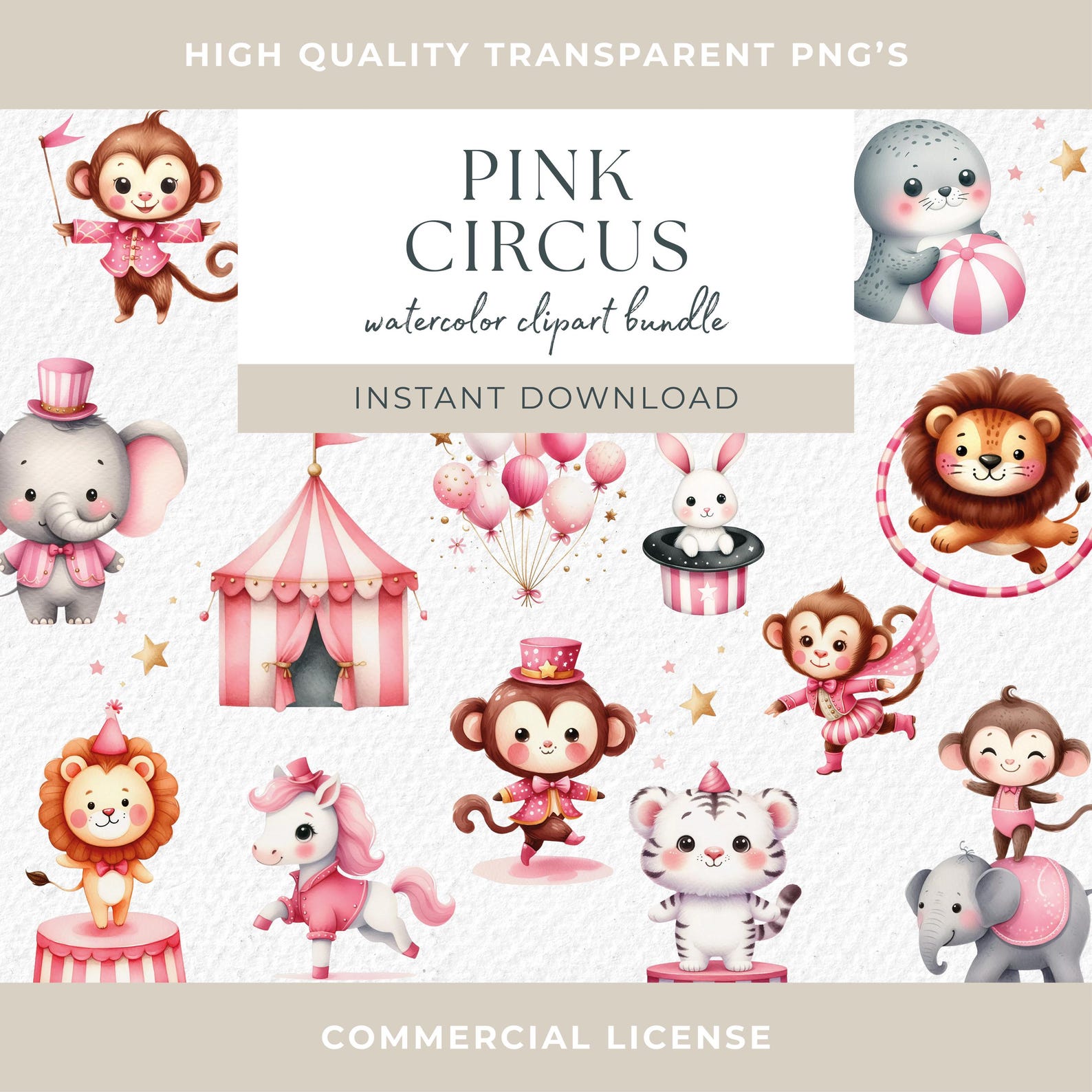 Pink Circus Clipart Watercolor PNG Circus Tent Nursery Decor Circus ...