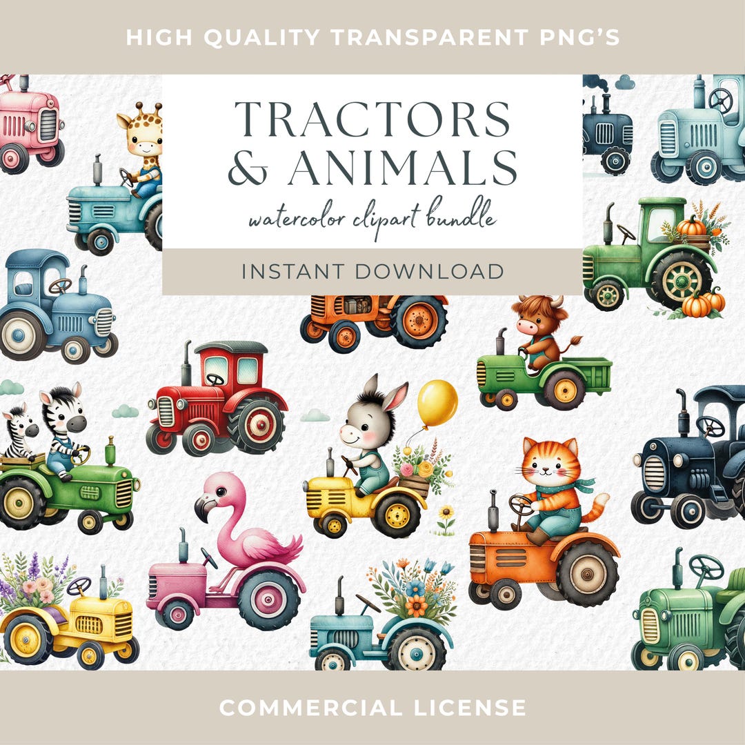 Watercolor Tractor Clipart Farm Animals Tractor PNG Farm Clipart ...