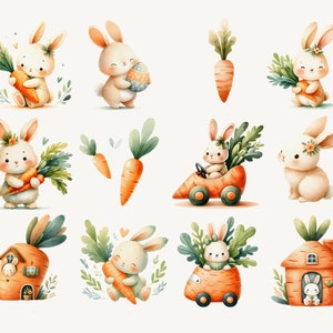 Cute Easter Bunny Carrot Clipart Bundle Easter Rabbit PNG Spring ...