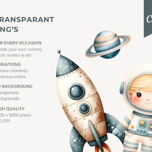 Astronaut Watercolor Clipart Space Plants Cute Astronaut Moon Stars ...